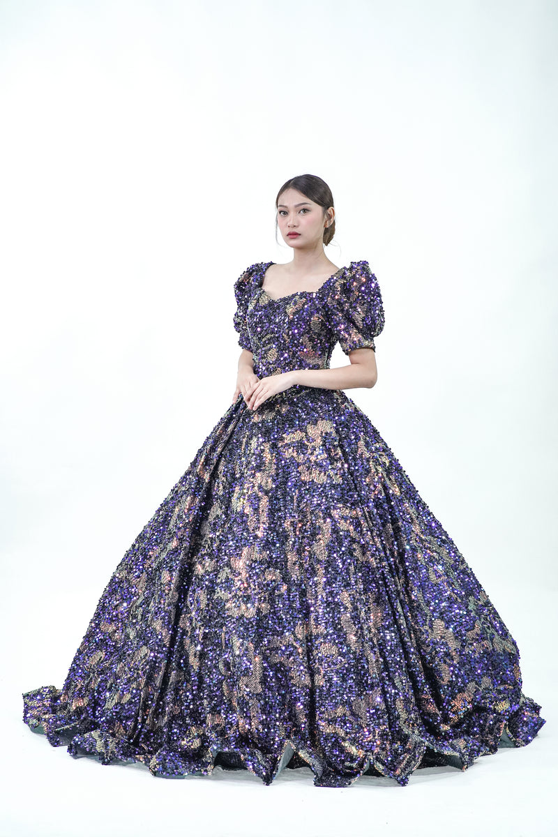 Dark Purple Sequined Filipiniana Gown – Noelle West Bridals